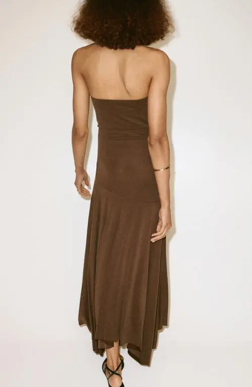 Mango Asymmetrical Draped Strapless Jersey Dress