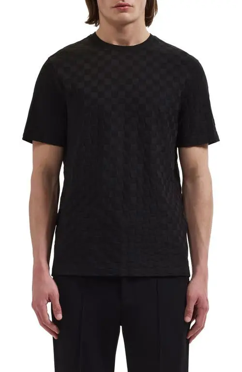 Bugatchi Check Jacquard Mercerized Cotton T-shirt - Black