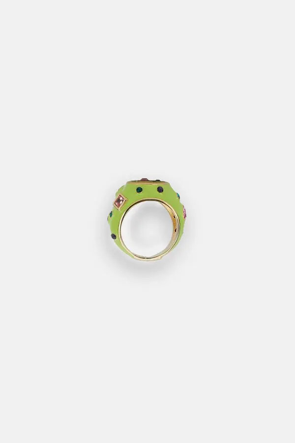 MOI MÊME MILANO Enamelled Ring With Crystals - Verde