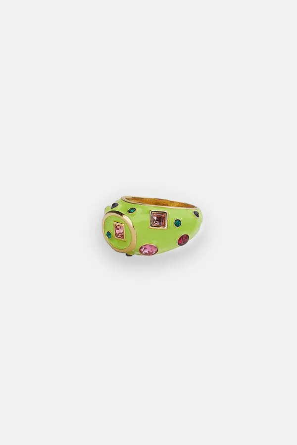 MOI MÊME MILANO Enamelled Ring With Crystals - Verde