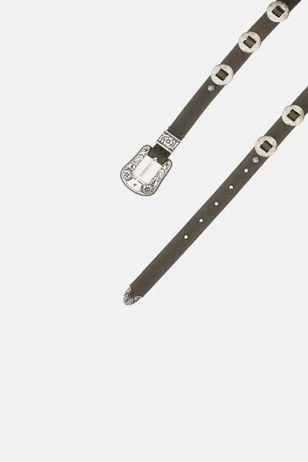 GOLDEN GOOSE Washed Leather Lace Belt With Floral Embroidery - Brown