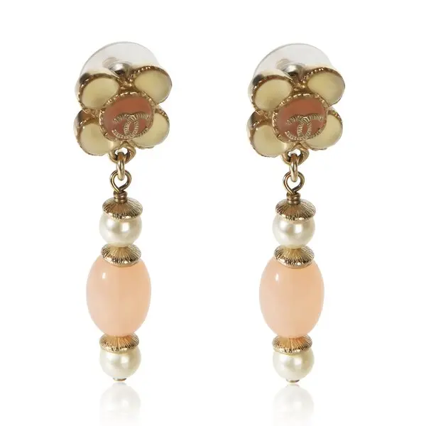 Chanel Gold-plated Resin & Faux Pearl Flower Drop Earrings - Gold_plated
