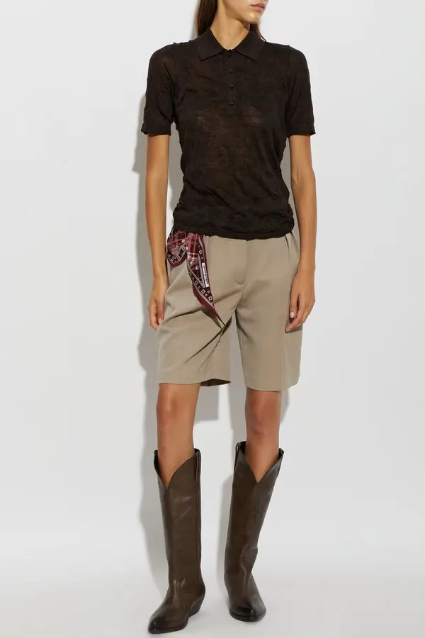 Acne Studios Silk Polo Shirt With Pocket - Brown