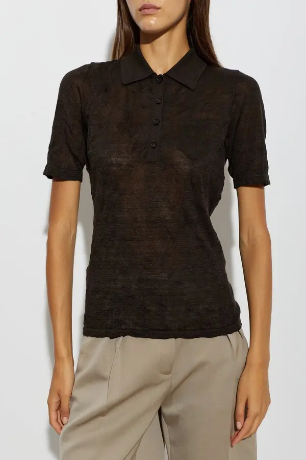 Acne Studios Silk Polo Shirt With Pocket - Brown