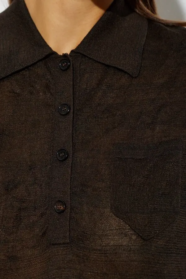 Acne Studios Silk Polo Shirt With Pocket - Brown