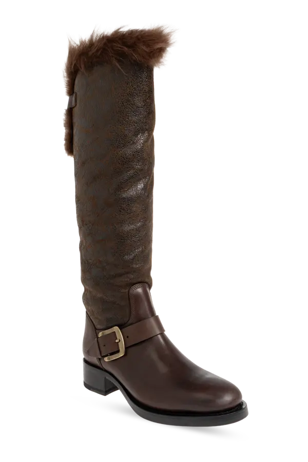 Dsquared2 Leather Knee-high Boots With Fur Trim And Buckle Detail
