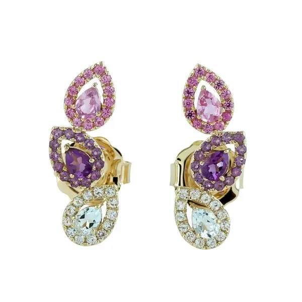 ARTISAN 14k Yellow Multi-gemstone Pear Halo Drop Stud Earrings