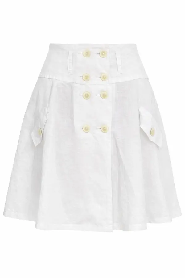 CONQUISTA High-rise A-line Cotton Skirt With Double Button Front