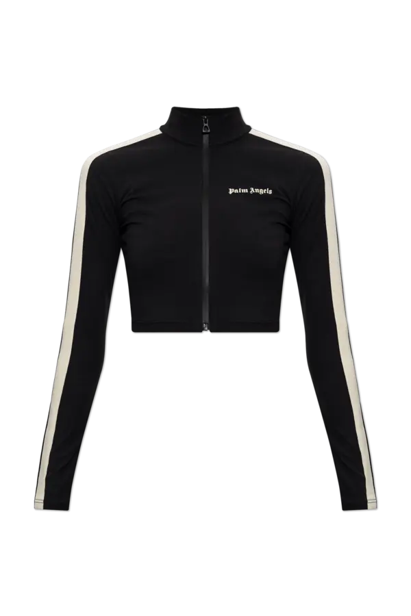 Palm Angels Cropped Logo Print Zip-up Sweatshirt - Black