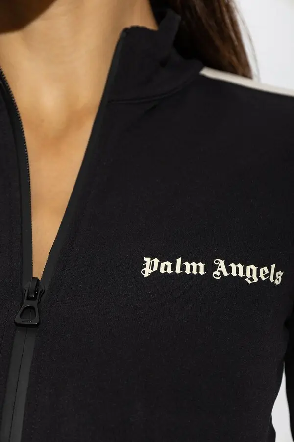 Palm Angels Cropped Logo Print Zip-up Sweatshirt