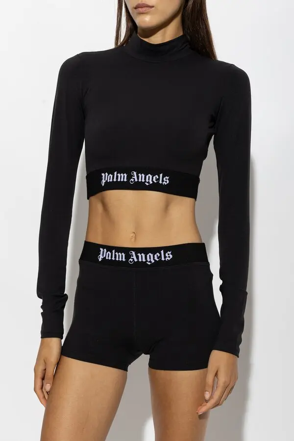 Palm Angels Cropped Logo Turtleneck Top