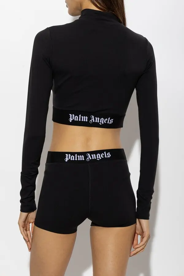 Palm Angels Cropped Logo Turtleneck Top