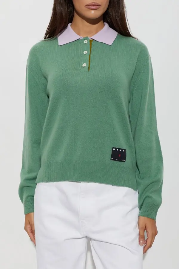 Marni Cashmere Long-sleeve Polo With Contrast Collar