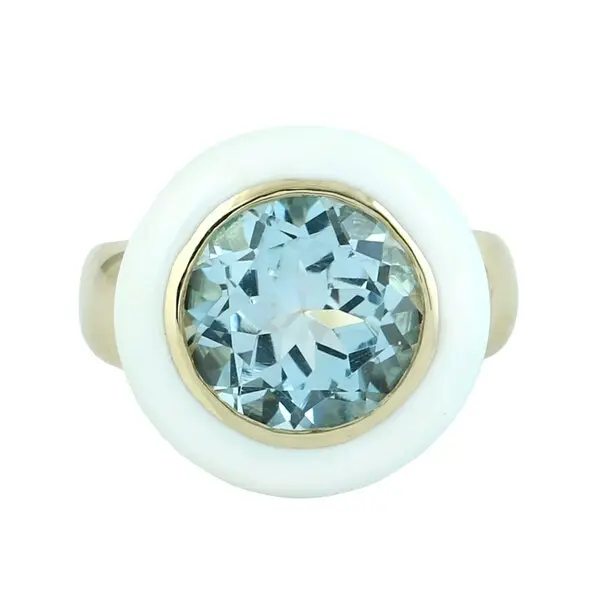 ARTISAN 14k Yellow Enamel And Blue Topaz Ring - Gold