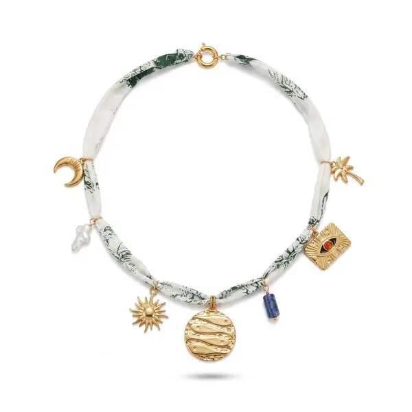 EFFEI Verdeluna Charm Necklace With Hand-printed Indian Cotton