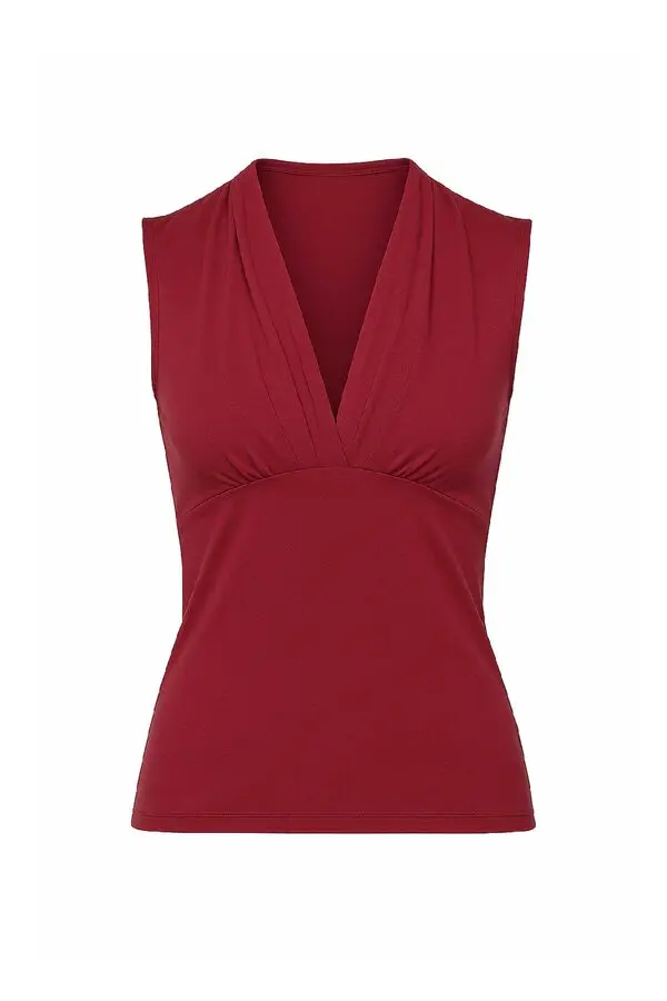 CONQUISTA Burgundy Viscose-elastane Jersey Sleeveless Top With Draped Neckline