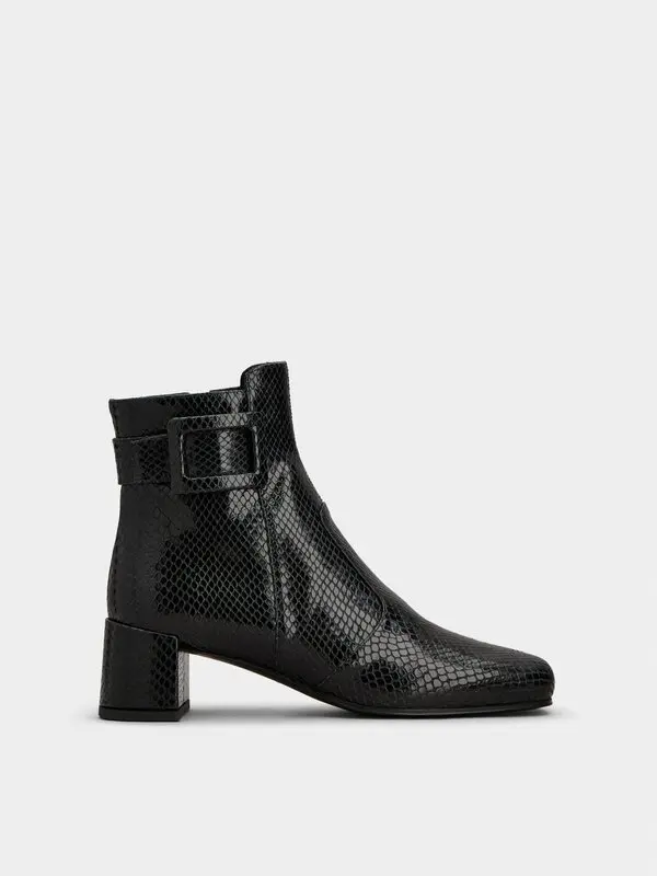 ROGER VIVIER Polly Leather Ankle Boots With Buckle Detail - Black
