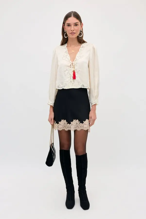 Rixo Ariah Mini Skirt With Lace Trim - Black