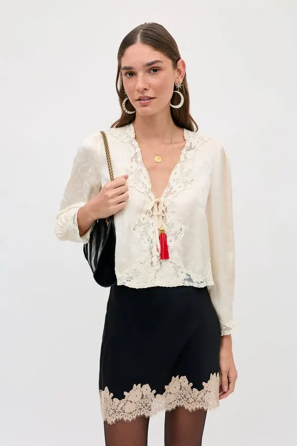Rixo Ariah Mini Skirt With Lace Trim