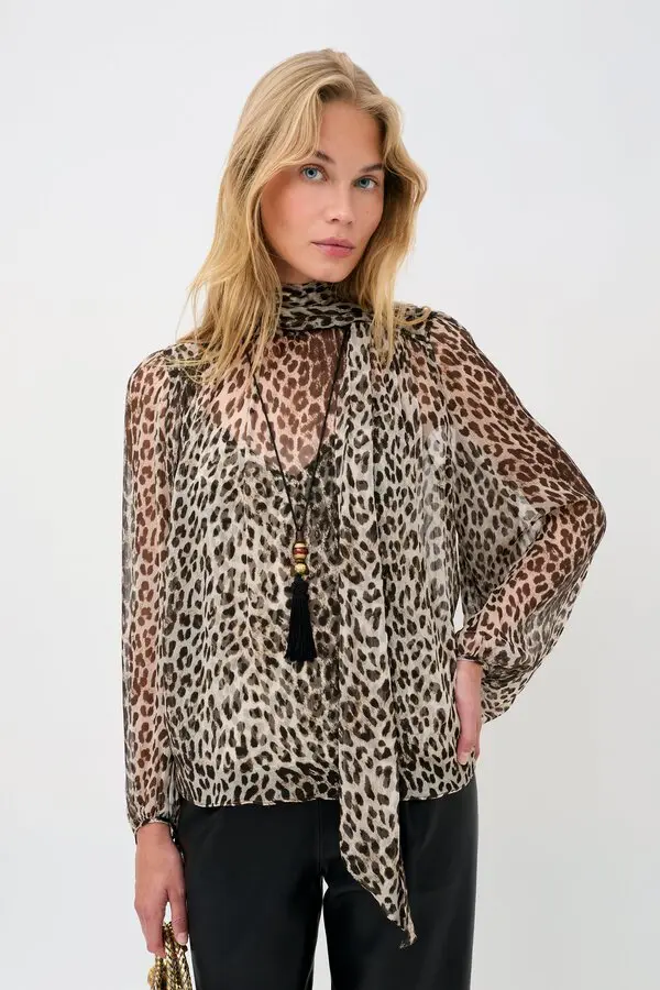 Rixo Rya Nina Leopard Print Long Sleeve Shirt