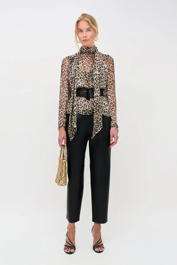Rixo Rya Nina Leopard Print Long Sleeve Shirt