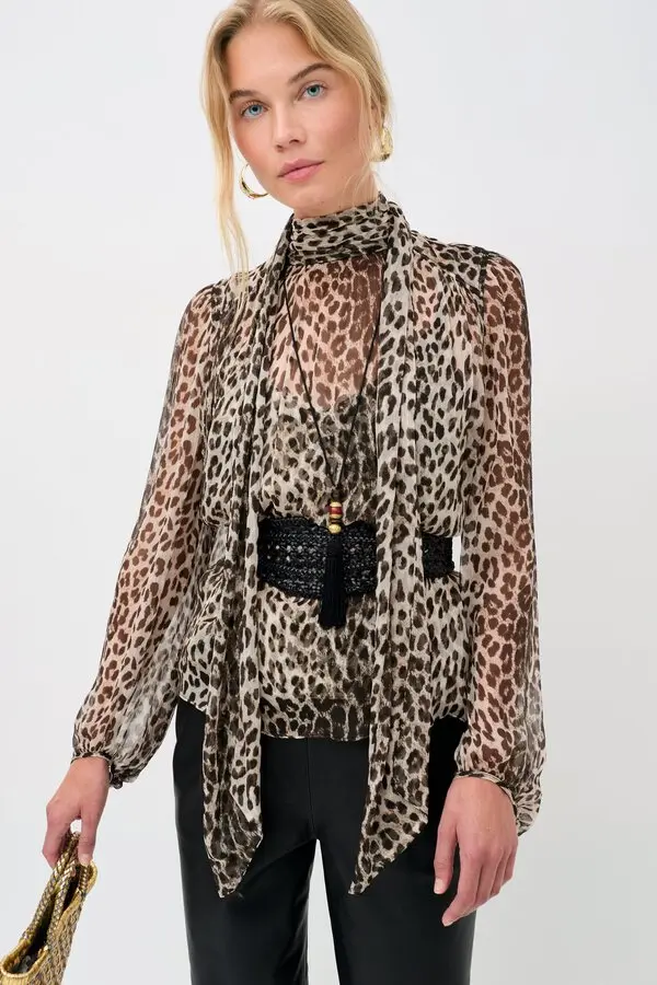 Rixo Rya Nina Leopard Print Long Sleeve Shirt