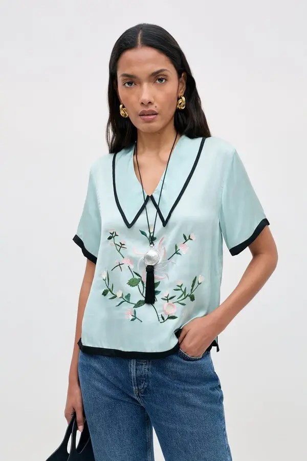 Rixo Nicolina Frida Embroidery Mist Top