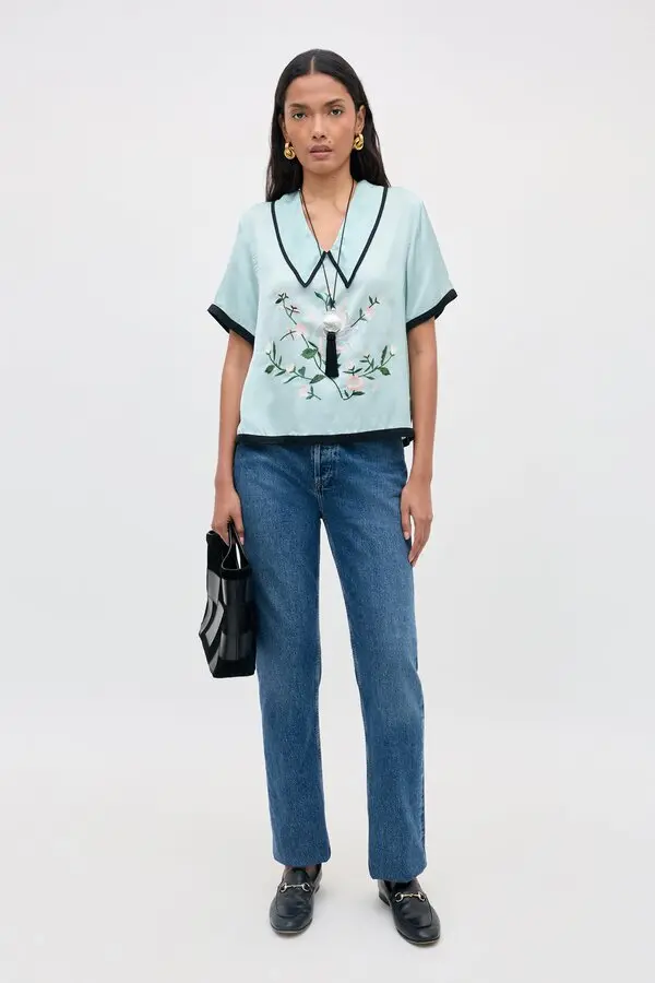 Rixo Nicolina Frida Embroidery Mist Top