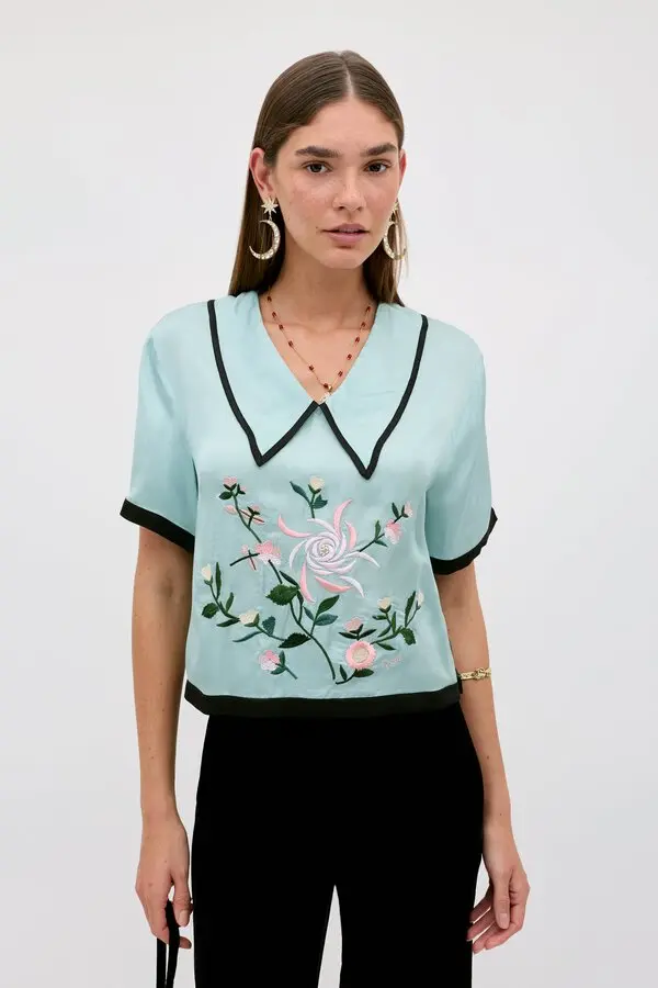 Rixo Nicolina Frida Embroidery Mist Top