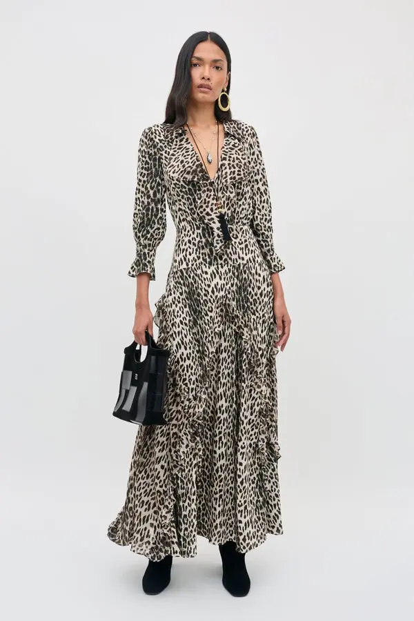 Rixo Rosanna Nina Leopard Print Maxi Dress
