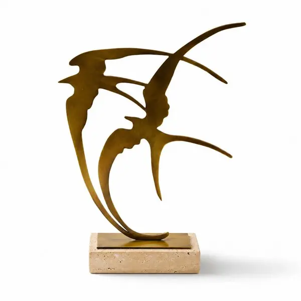 MARLETH Abstract Crane Sculpture Brass