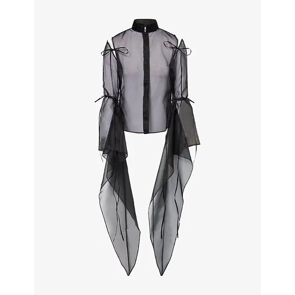 REEM ALKANHAL Detachable Sleeve Silk Shirt