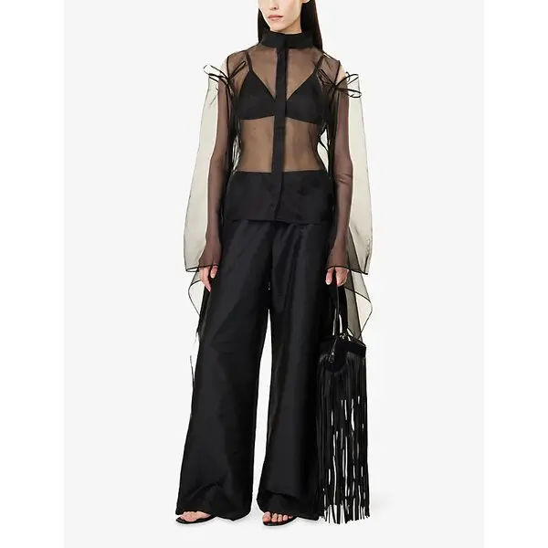 REEM ALKANHAL Detachable Sleeve Silk Shirt