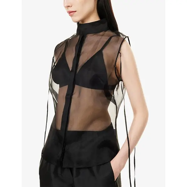 REEM ALKANHAL Detachable Sleeve Silk Shirt