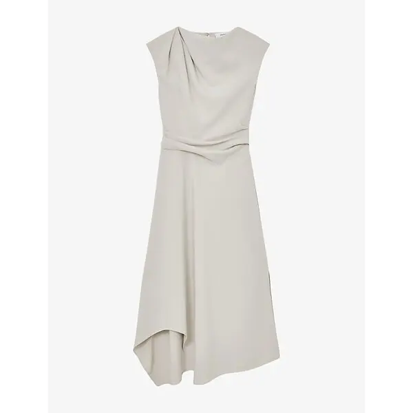 REISS Camilla Gathered-detail Stretch-woven Midi Dress - Stone Neutral
