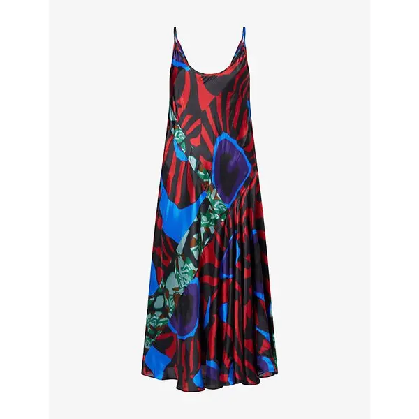 Dries Van Noten Abstract Print Satin Midi Dress