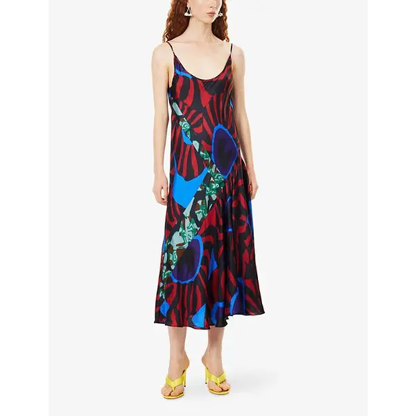 Dries Van Noten Abstract Print Satin Midi Dress