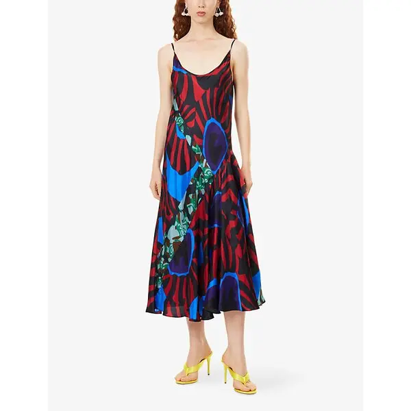 Dries Van Noten Abstract Print Satin Midi Dress