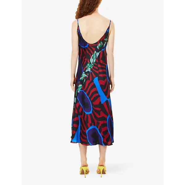 Dries Van Noten Abstract Print Satin Midi Dress