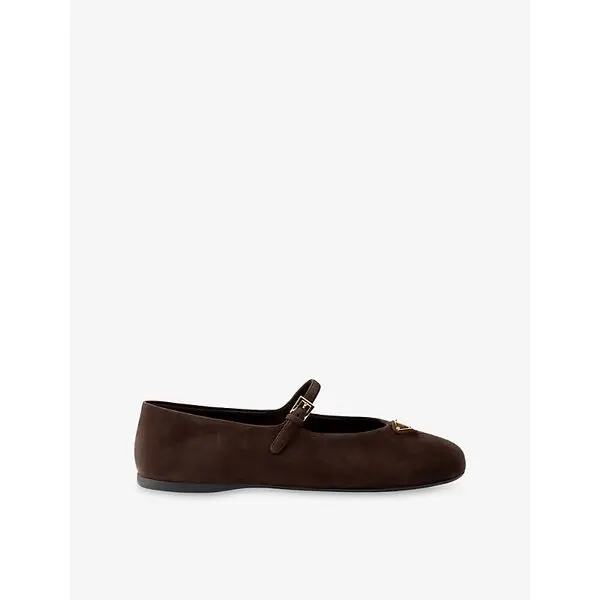 Prada Suede Ballerina Flats With Enamelled Triangle Logo