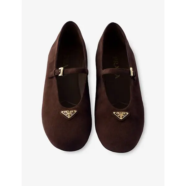 Prada Suede Ballerina Flats With Enamelled Triangle Logo