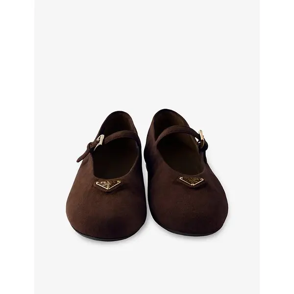Prada Suede Ballerina Flats With Enamelled Triangle Logo