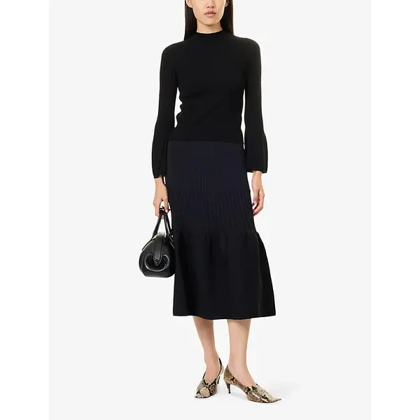 CFCL Soft Portrait Bell-sleeve Knitted Top - Black