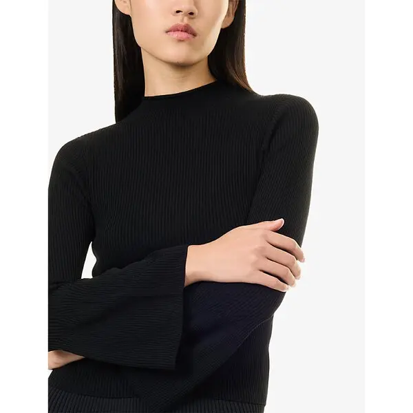 CFCL Soft Portrait Bell-sleeve Knitted Top - Black