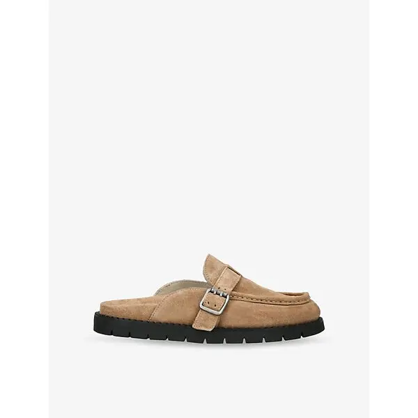 DUKE + DEXTER Winston Backless Suede Mules With Buckle Detail