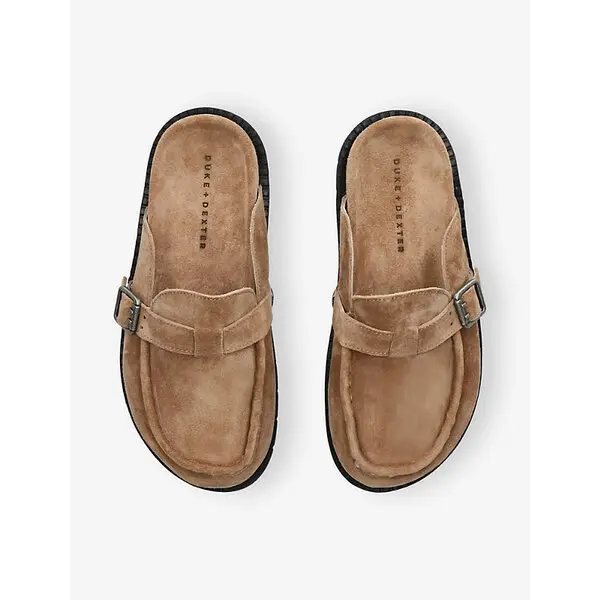 DUKE + DEXTER Winston Backless Suede Mules With Buckle Detail