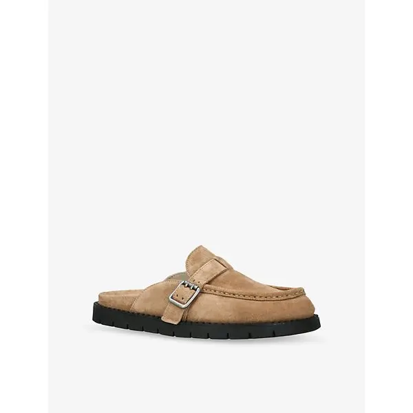 DUKE + DEXTER Winston Backless Suede Mules With Buckle Detail