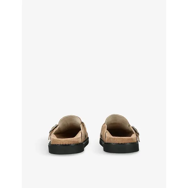 DUKE + DEXTER Winston Backless Suede Mules With Buckle Detail