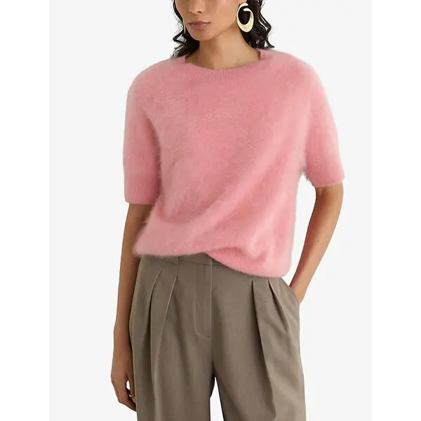 REISS Julia Short-sleeve Brushed-cashmere T-shirt