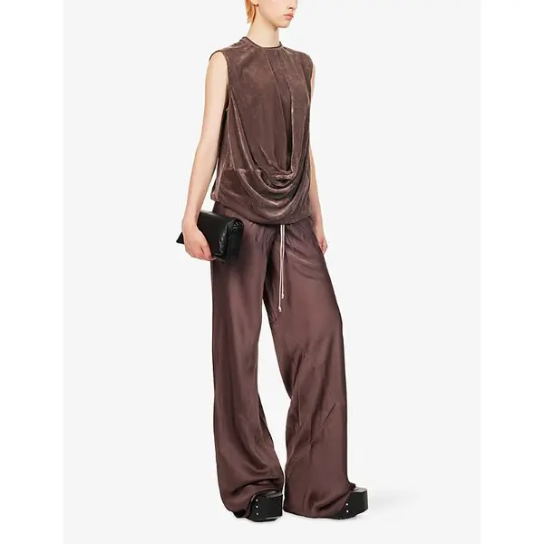 Rick Owens Drawstring Waist Patch Pocket Satin Trousers